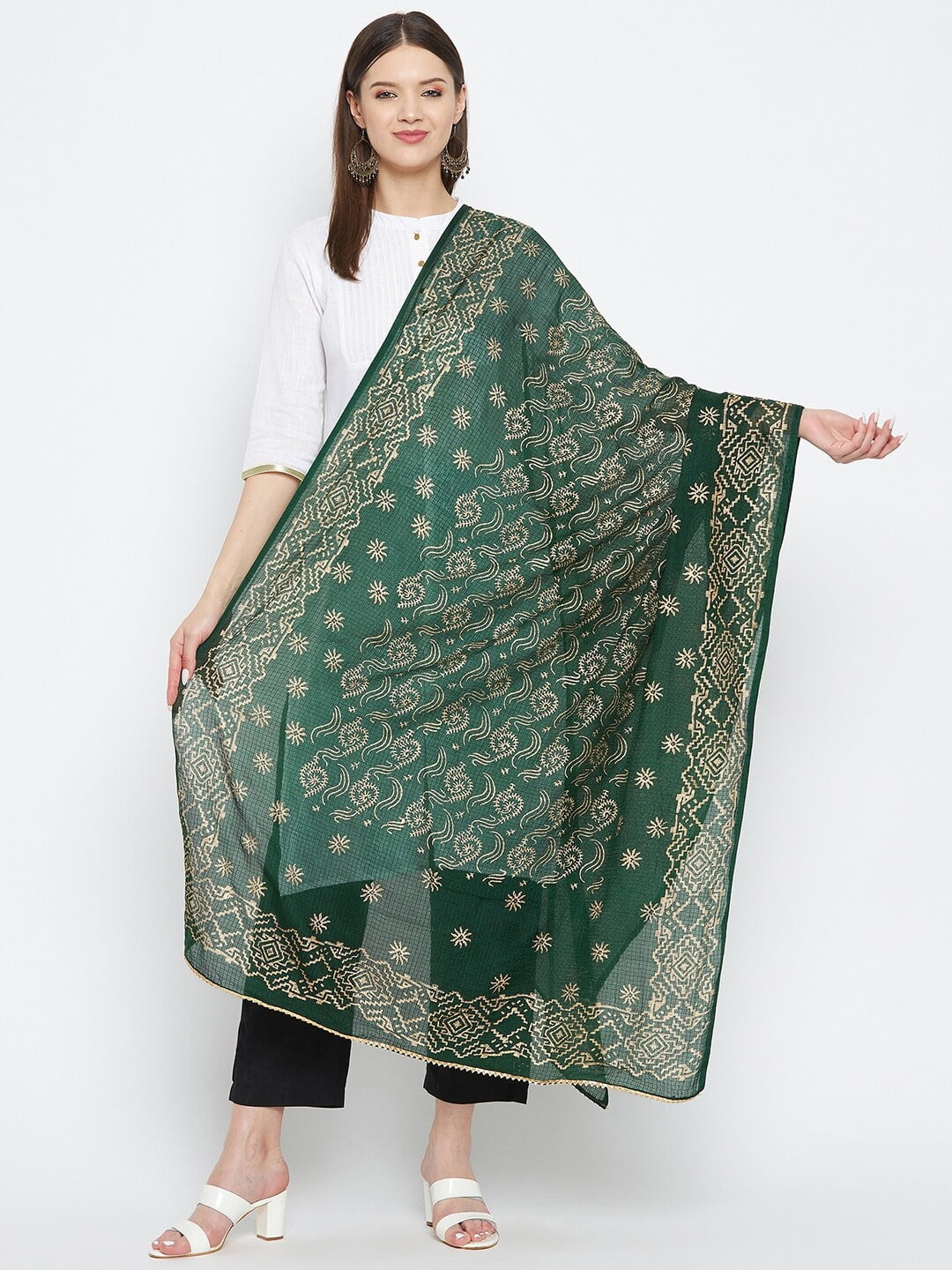 eloria Woman's Indian Ethnic Chunni, Cotton Blend Ethnic Motifs Green ...