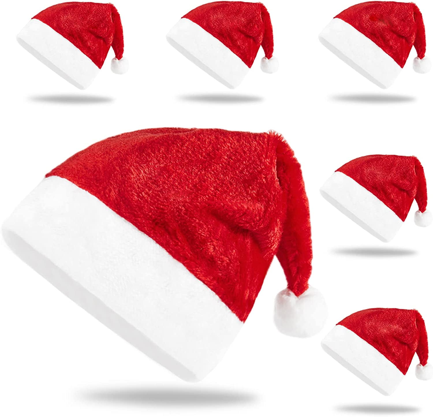 6pack Santa Hats,Comfortable Velvet Santa Hats for Adults,Red Classic ...