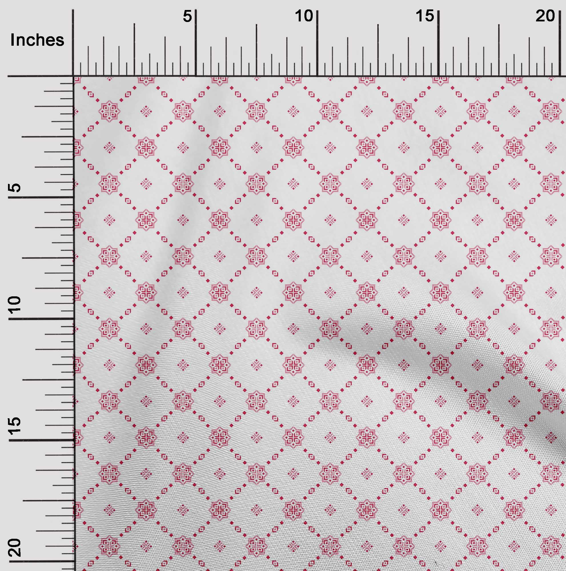 oneOone Cotton Poplin Crimson Red Fabric Square & Check Geometric ...