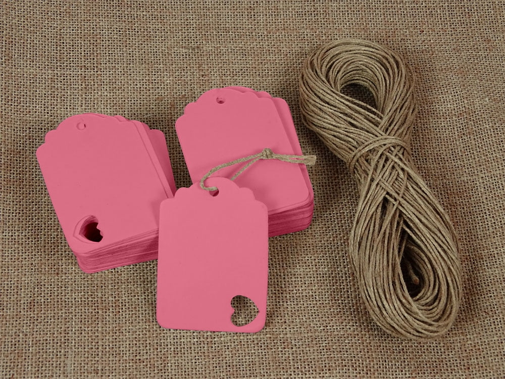 100 Pcs Wedding Favor Hang Tag Rectangular Shape Heart Punched Gift ...