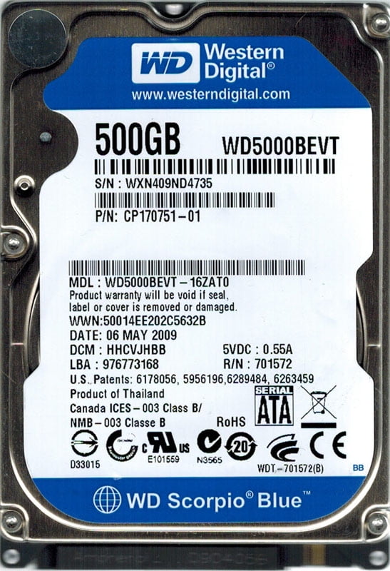 Western Digital WD5000BEVT-16ZAT0 DCM: HHCVJHBB 500GB - Walmart.com