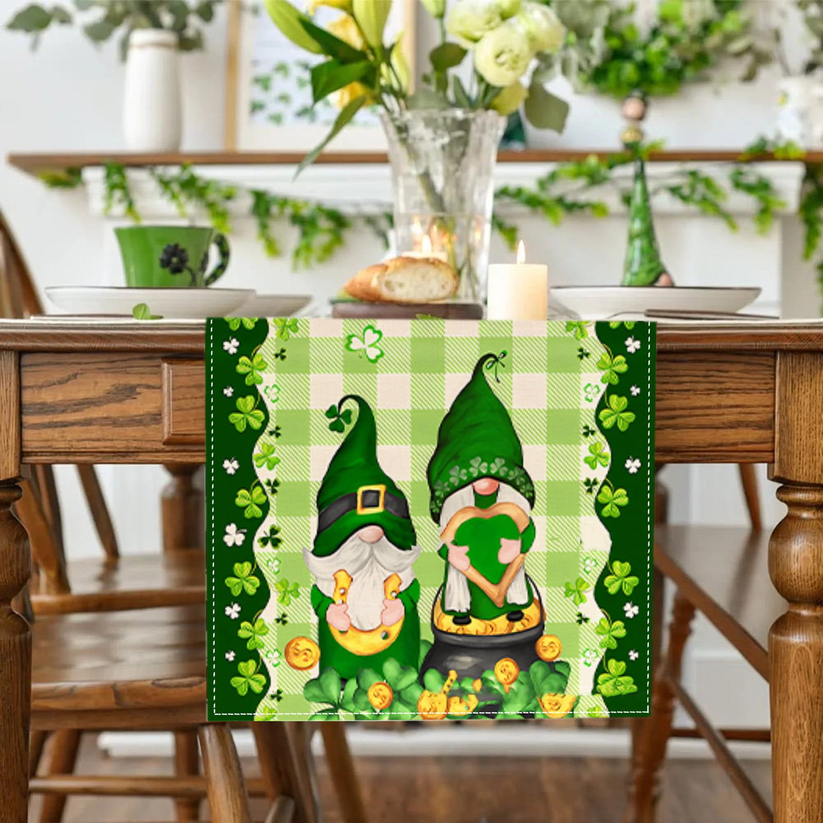 Timifis Polyester Tablecloth  Plaid Plank Table Flag St Paddys Day Luck Patricks Day Decoration Irish Spring Holiday Home Decor 11.81x11.81x1.18