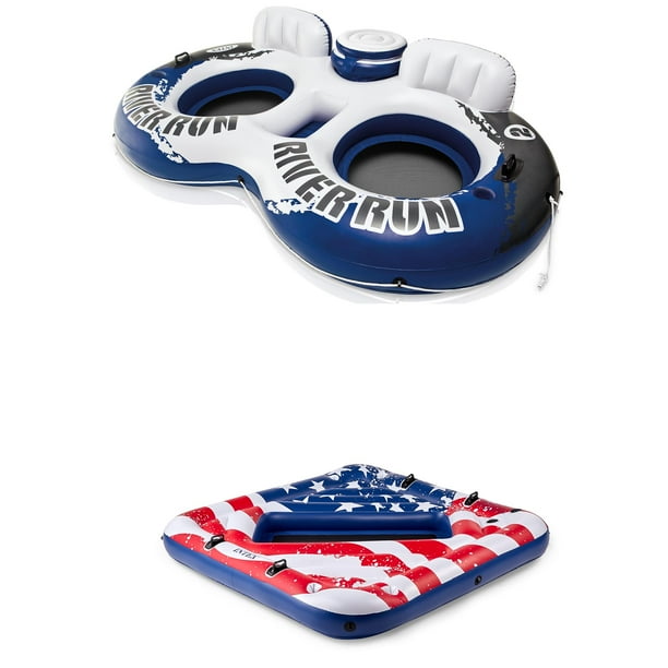 Intex Inflatable American Flag Pool Float & Intex River Run II Pool ...