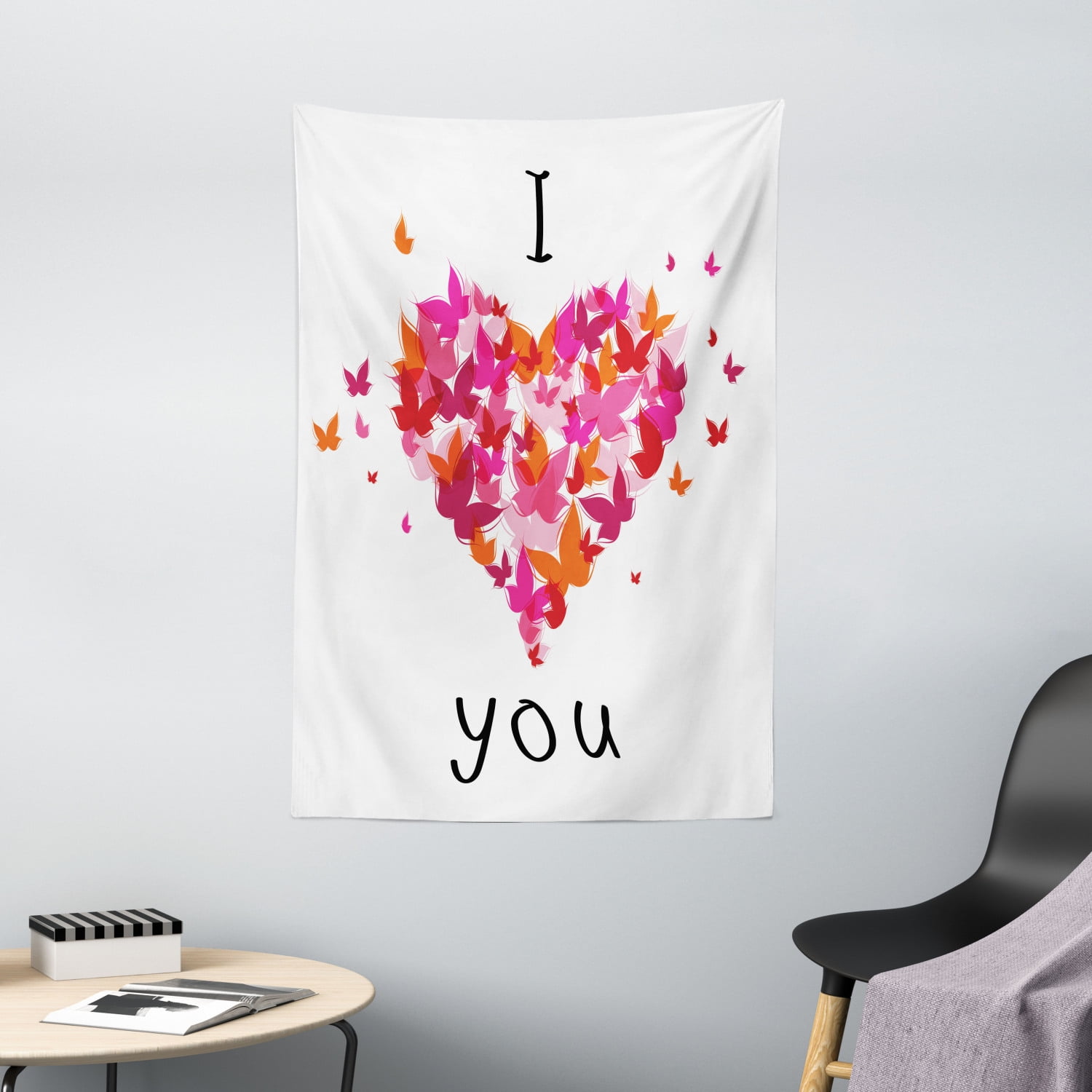 Love Tapestry, Stylish Heart Figure Filled with Butterflies Soul Mate ...
