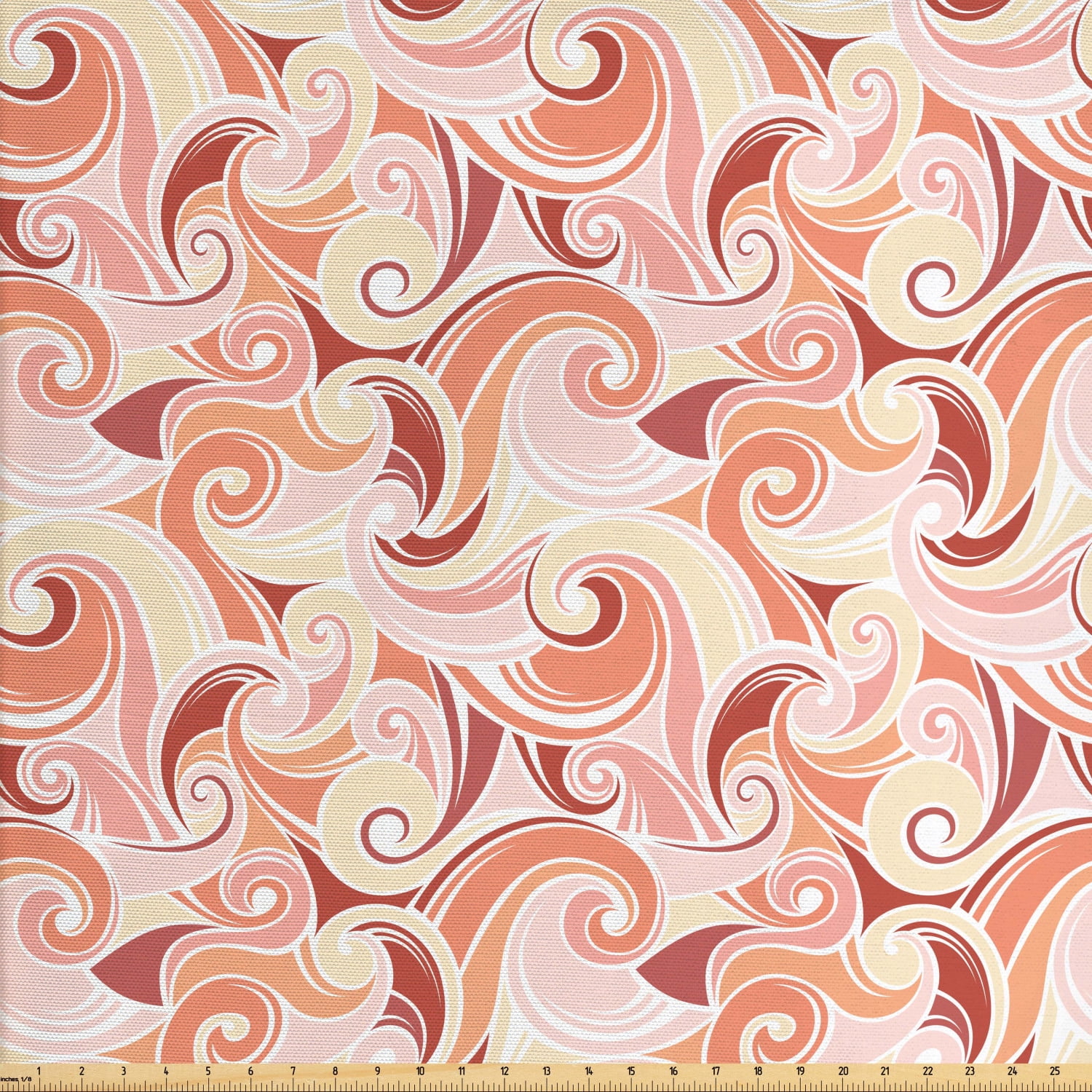 Abstract Fabric by the Yard, Pastel Color Retro Old Fashioned Swirls ...