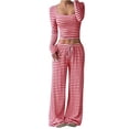 Aellinatey Womens Striped 2 Piece Sets Square Neck Top Cropped Tunic ...
