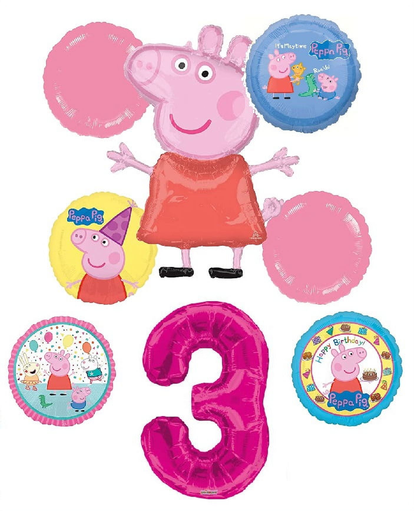 Peppa Pig 3rd Birthday Party Balloon Bouquet Bundle, for 3 Year Old ...