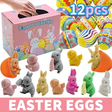 Naler 10 Pieces Plastic Printed Bright Chicks and Bunnys Easter Eggs ...