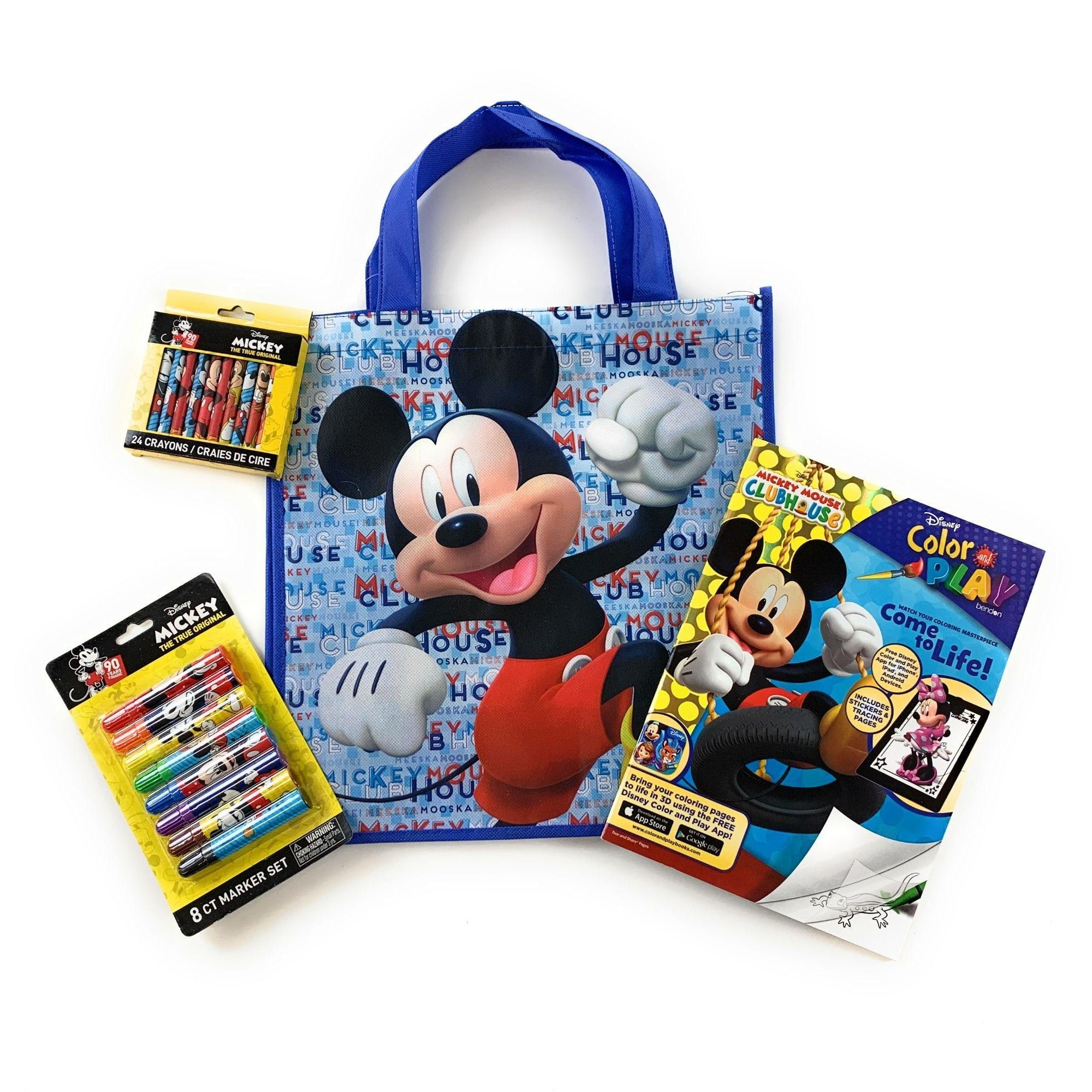 Mickey Mouse Gift Set Disney Tote Color Book Crayons Markers 4 Piece ...
