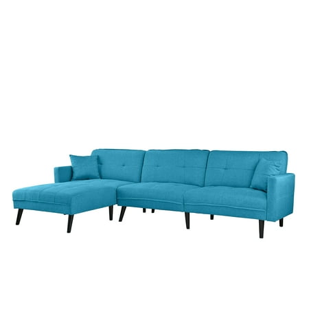 Modern Mid Century Linen Sofa Sleeper Futon Sofa, Living Room L Shape ...