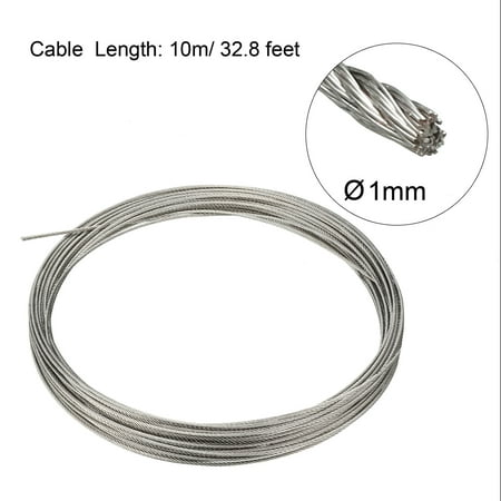 Stainless Steel Wire Rope Cable 1mm 0.04 inch Dia 32.8ft 10m Length 19 ...