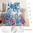 Blue Octopus Fleece Throw Blanket Red Coral Shell Ocean Life Summer ...