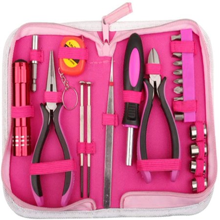 Women's 23-Piece Pink Tool Set with Pink Nylon Storage Case for DIY and ...