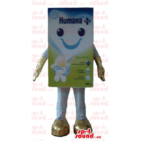 Humana white and blue SPOTSOUND Mascot with blue eyes- arms and legs ...