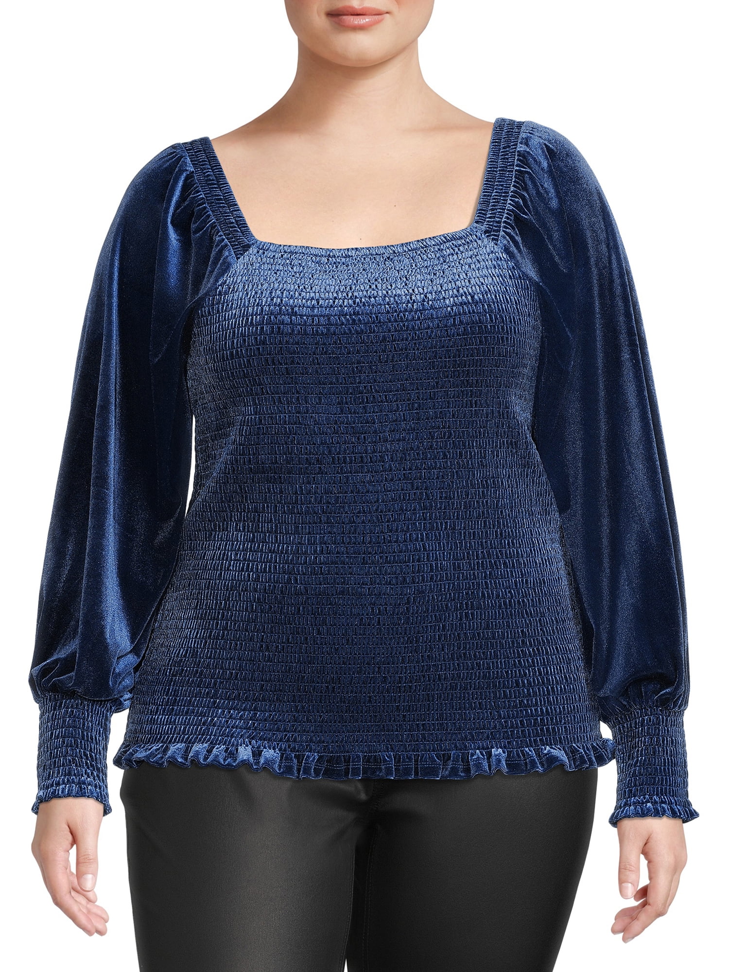 Terra & Sky Women's Velvet Smock Top - Walmart.com