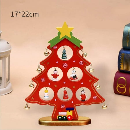 Wooden Tabletop Christmas Tree,Small Desk Tree with Miniature Ornaments ...