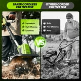 Saker 22V Cordless Tiller Cultivator, 360RPM Electric Garden Tiller ...
