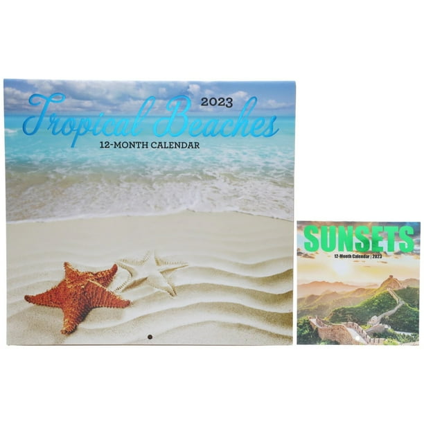 CGT 2023 Monthly Wall Calendar Large Tropical Beaches & Mini Sunsets ...