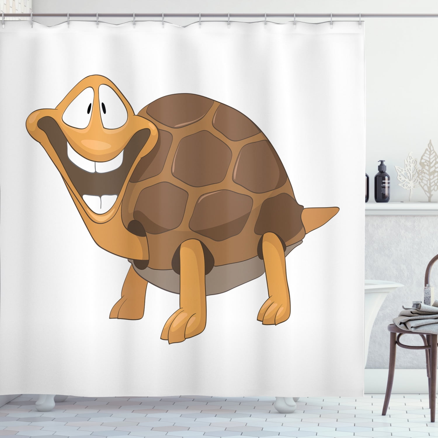 Smile Shower Curtain, Scene of a Single Happy Turtle Laughing Friendly ...