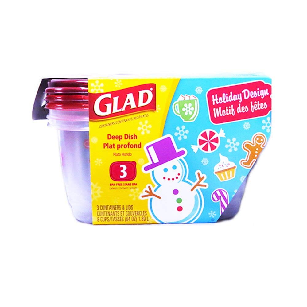 Glad Holiday Deep Dish Container With Lid 3Pk 8Cups (64Oz) 1.89L (Pack ...