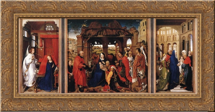 Saint Columba Altarpiece 24x12 Gold Ornate Wood Framed Canvas Art by Rogier van der Weyden ...