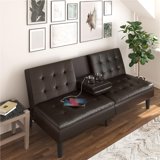 Mainstays Memory Foam Futon with Cupholders and USB, Dark Brown Faux ...