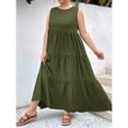 Army Green Sleeveless Tiered Maxi Dress With Pockets, Loose Casual ...