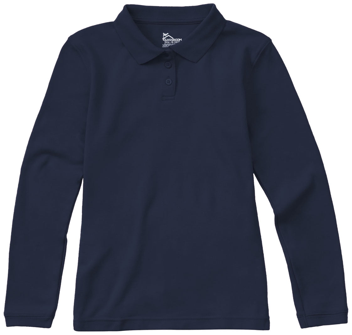 Classroom School Uniform Junior Long Sleeve Fitted Interlock Polo 58544 ...