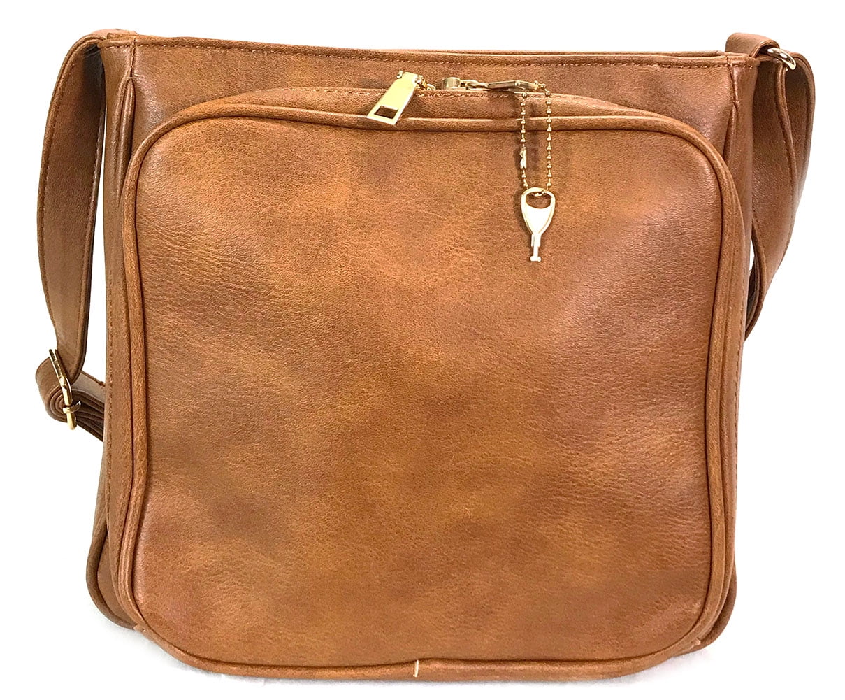 Zzfab Triple Zipper Locking Faux LeatherCrossbody Bag Brown - Walmart.com