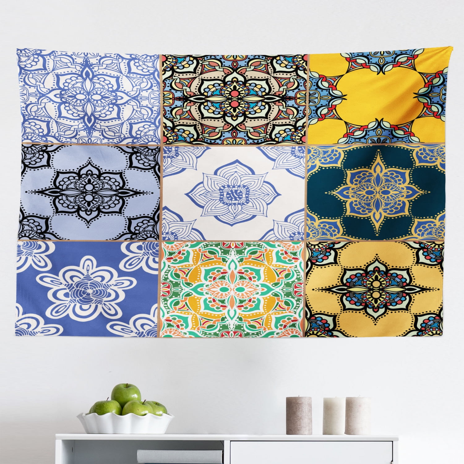Moroccan Tapestry, Floral Patchwork Design Mediterranean Symbolic ...
