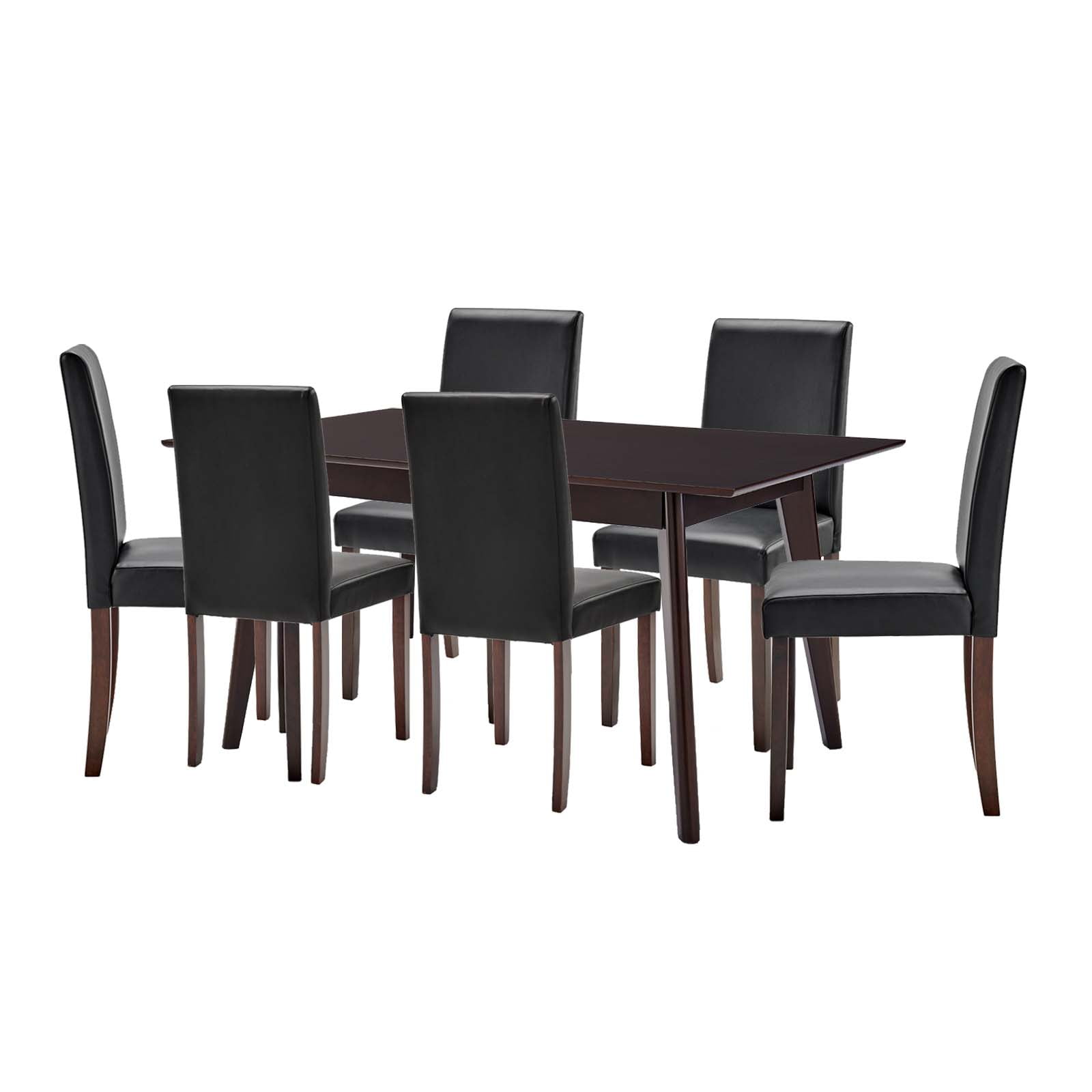 Side Dining Chair and Table Set, Faux Leather, Drak Brown Black, Modern ...