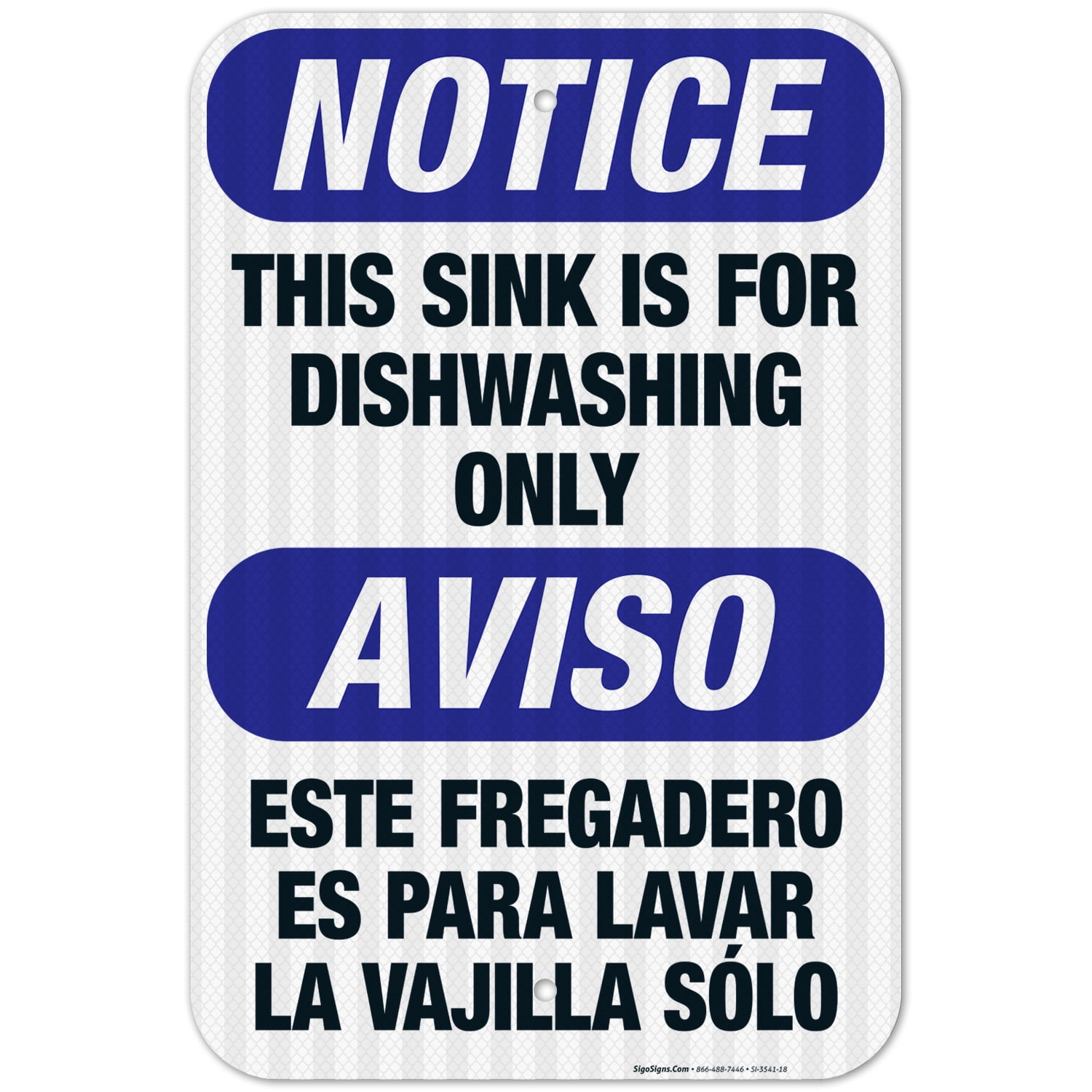 This Sink Is For Dishwashing Only Bilingual Sign, OSHA Notice Sign ...