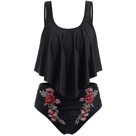 Ruffled high waisted tummy control bottoms bikinis set vintage flounce ...