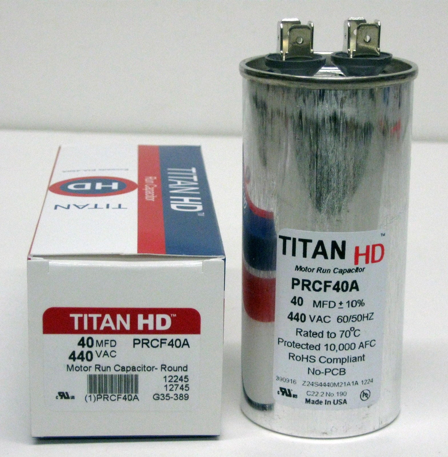 TitanHD PRCF40A HVAC Round Motor Run Capacitor. 40 MFD/UF 440 Volts ...