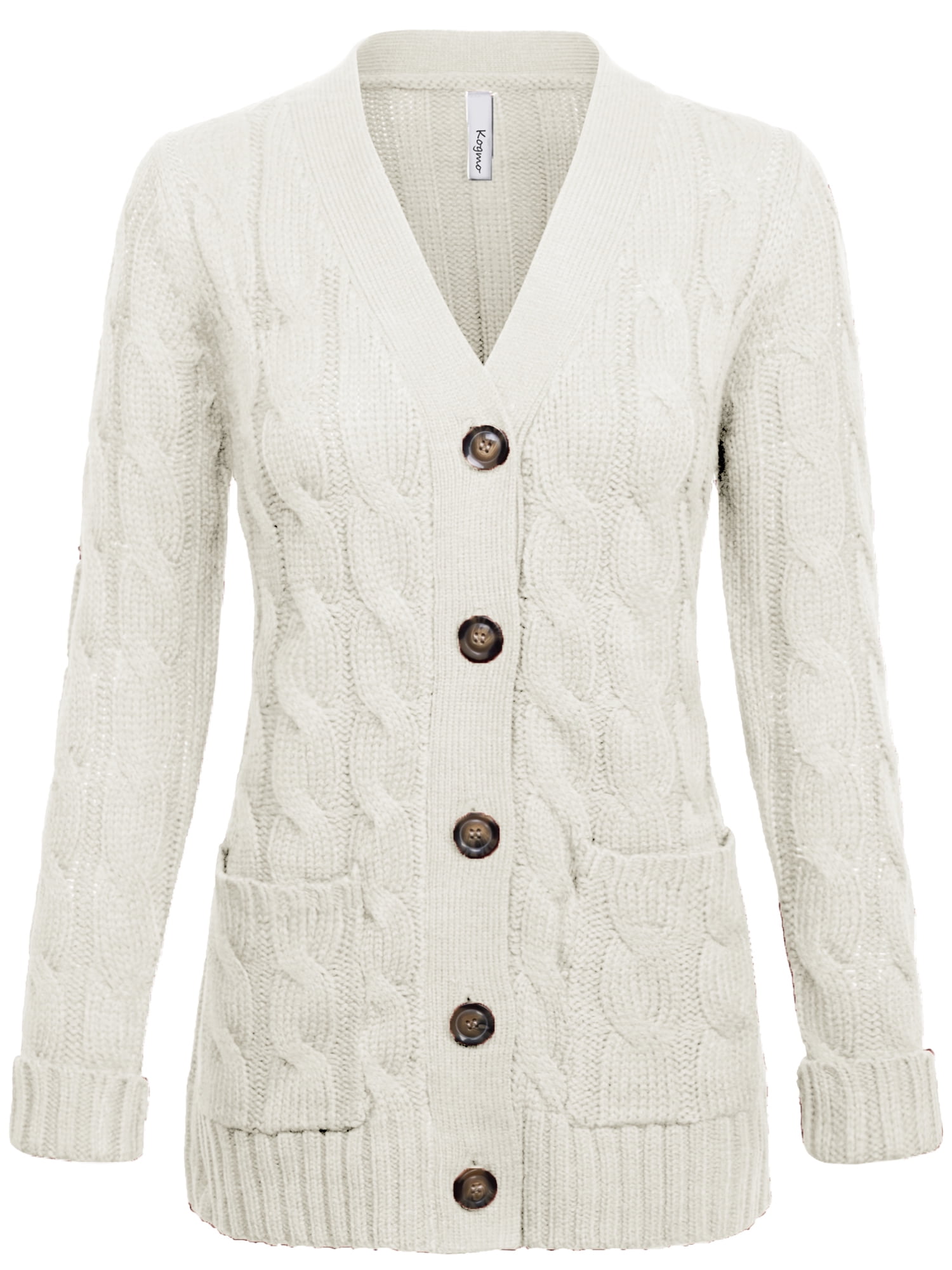 KOGMO Women's Cable Knit Sweater Cardigans with Buttons and Pockets ...