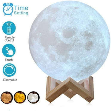 Urban Shop 3D Print Color Changing Moon Lamp with Wood Stand, remote ...