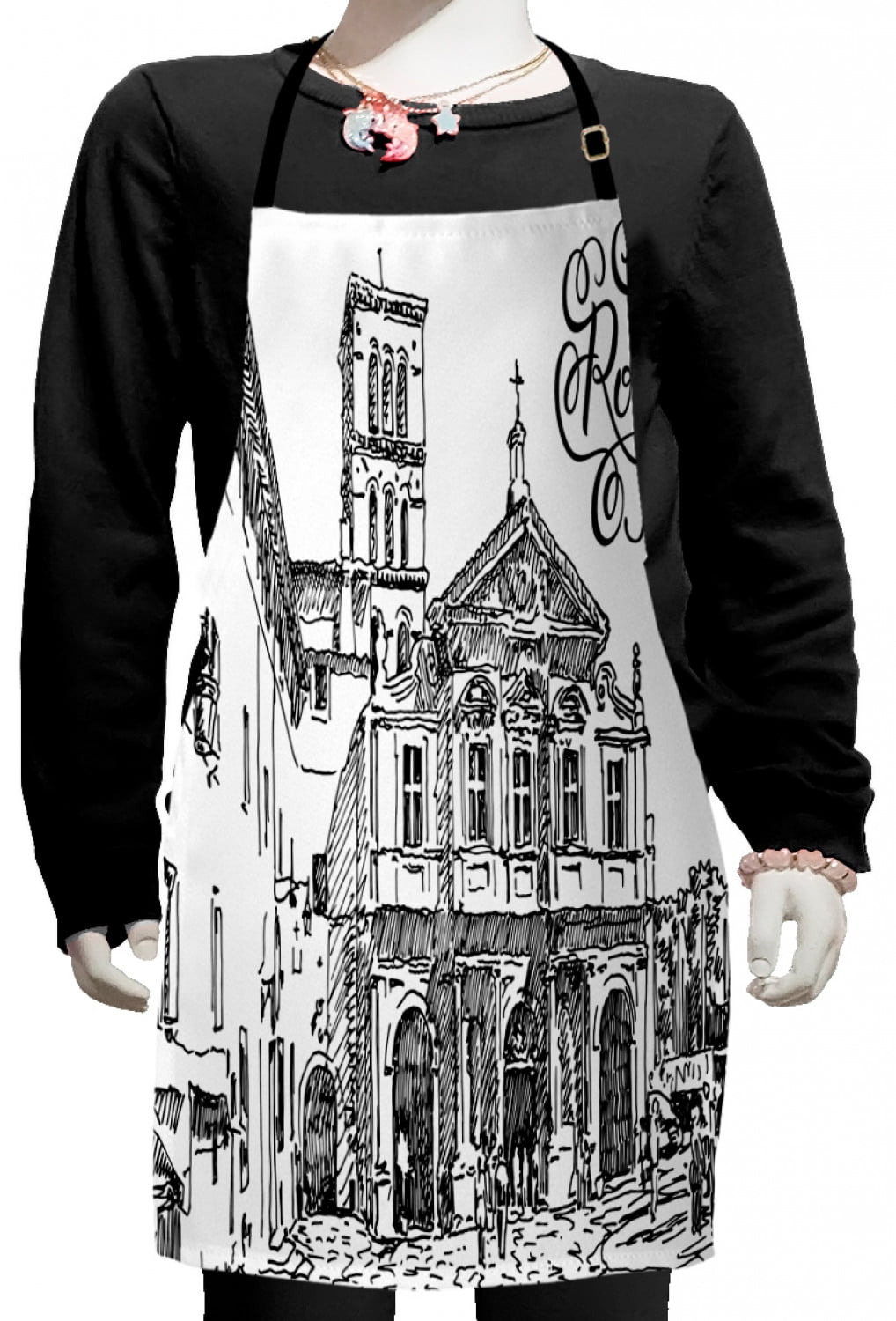 Italy Kids Apron, Vintage Famous Cityscape of Rome Illustration Hand ...