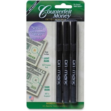 Dri Mark, DRI3513B, Counterfeit Detector Pens, 3 per Pack, Black ...