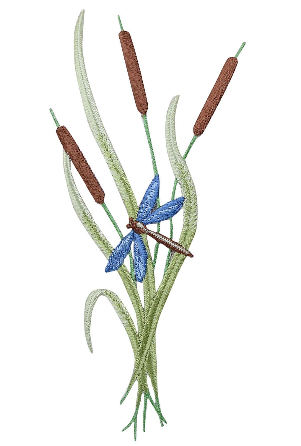 Large Cattails with Blue Dragonfly - Iron on Applique/Embroidered Patch ...