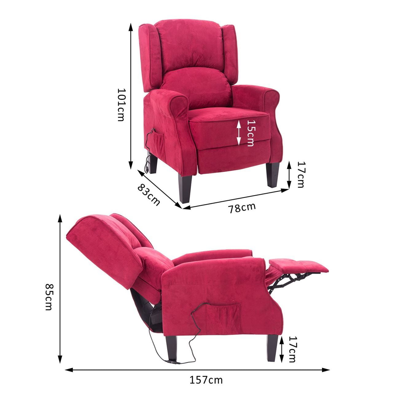 Heated Vibrating Suede Massage Recliner Chair - Red - Walmart.com