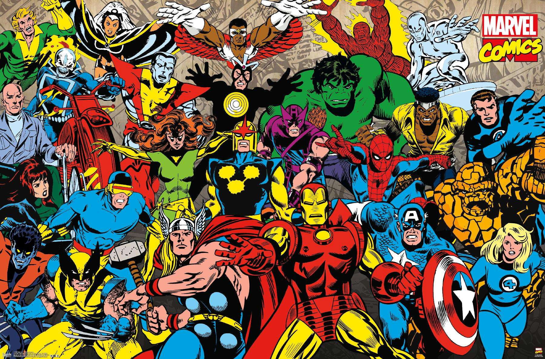 Marvel Comics - Retro Lineup Wall Poster, 22.375" x 34" - Walmart.com