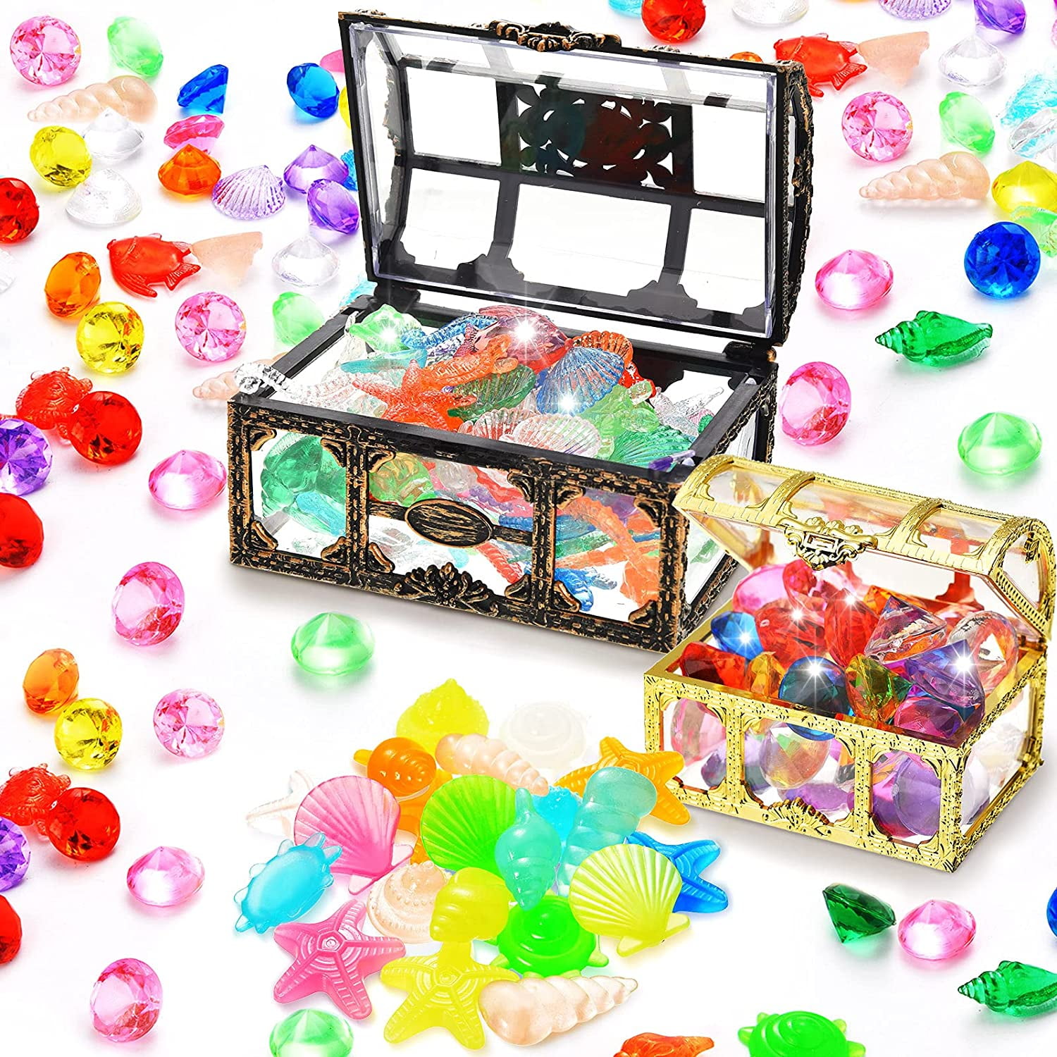 Dive Gem Pool Toys Treasure Chest 130 Pieces Colorful Diamond Set and 2 ...