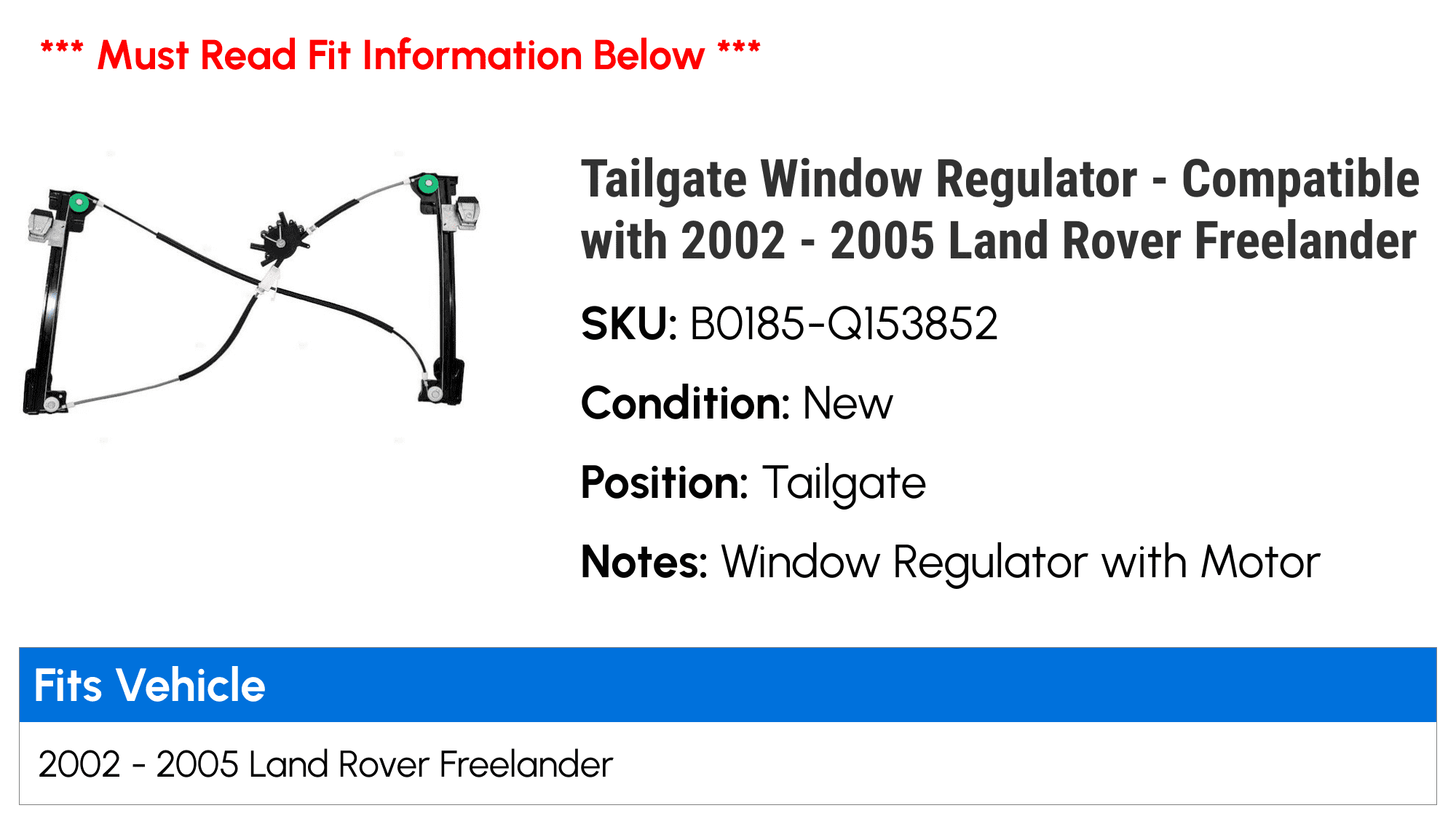 Tailgate Window Regulator Compatible with 2002 2005 Land Rover Freelander 2003 2004 Walmart