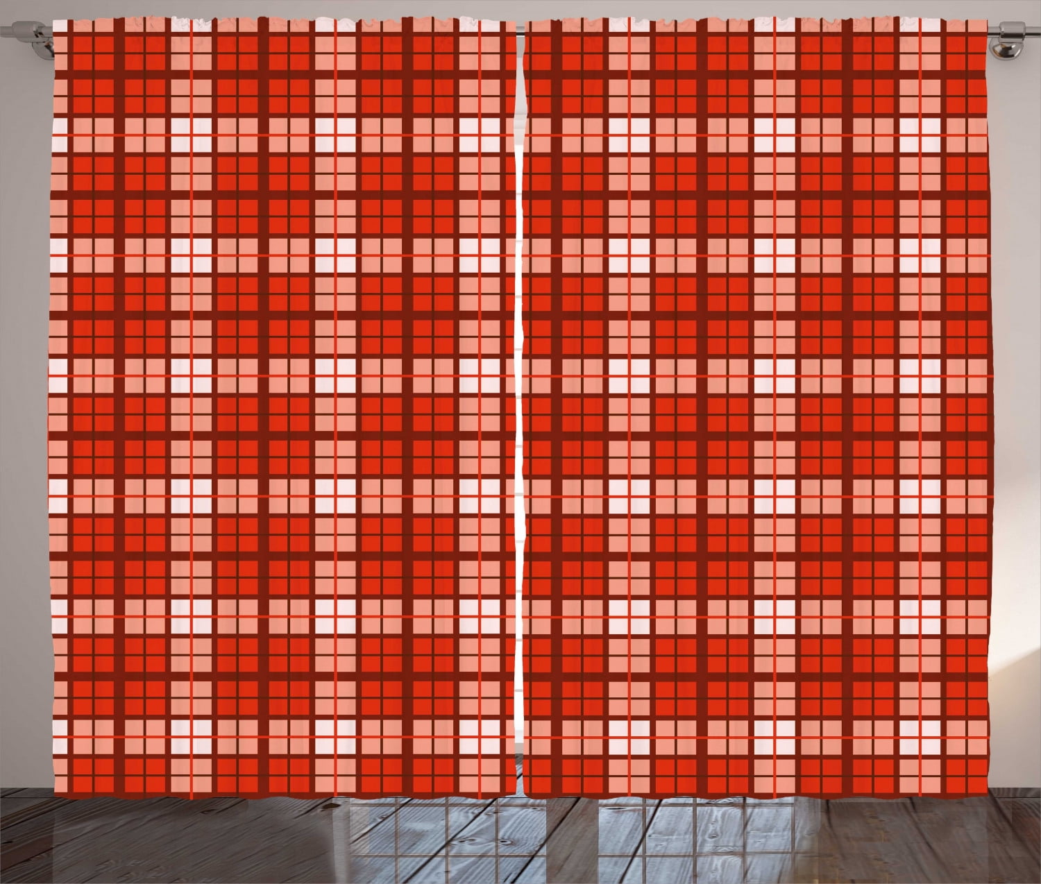 Red Plaid Curtains 2 Panels Set, Tartan Pattern with Grid Style Vintage ...