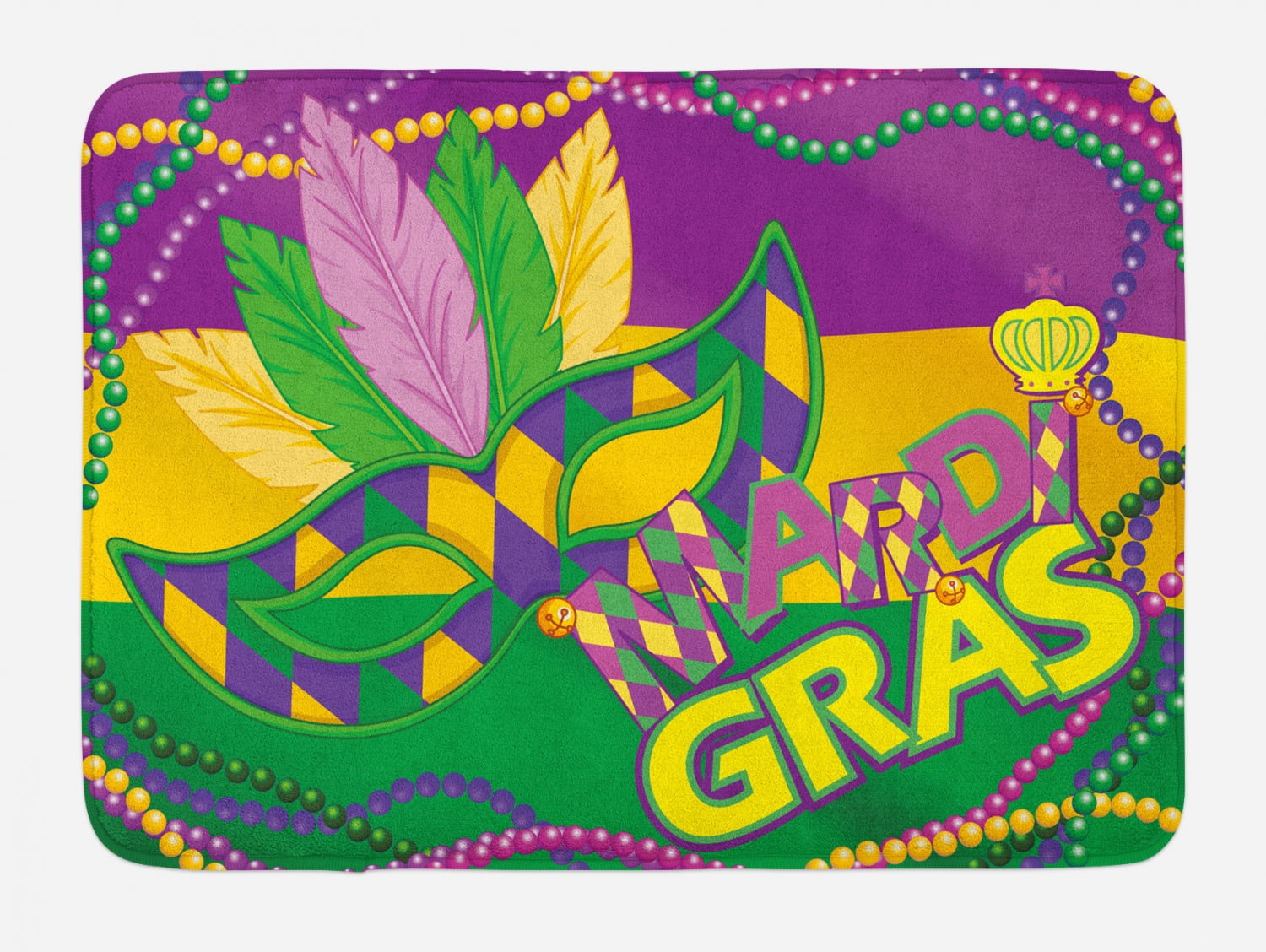Mardi Gras Bath Mat, Colorful Bands with Vivid Beads Feathers Mask and ...