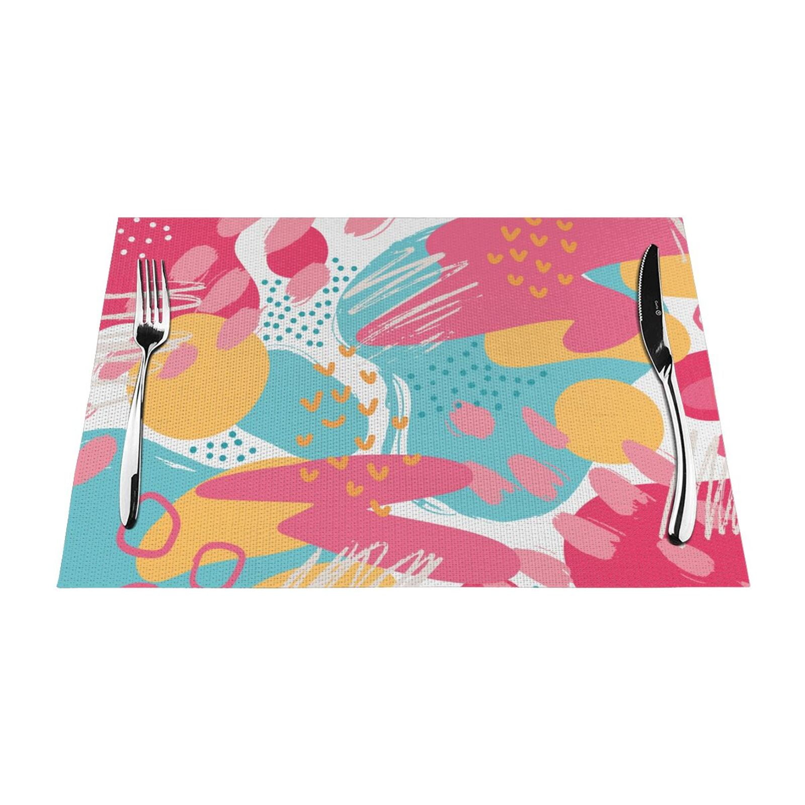 XMXT 4 Pcs Woven Placemats, Colorful Art Painting Patterns Red Stain ...