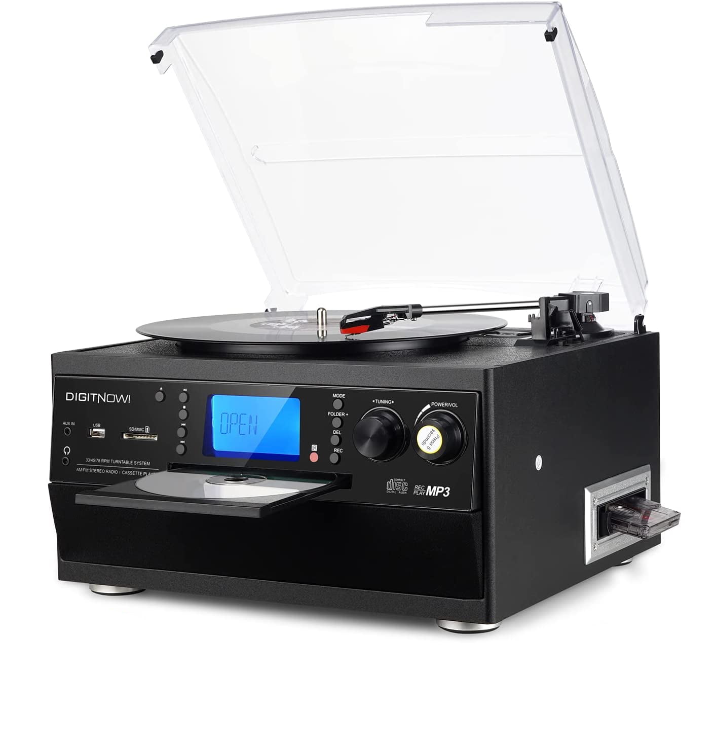 DIGITNOW Bluetooth Record Player Turntable with Stereo Speaker, with CD ...
