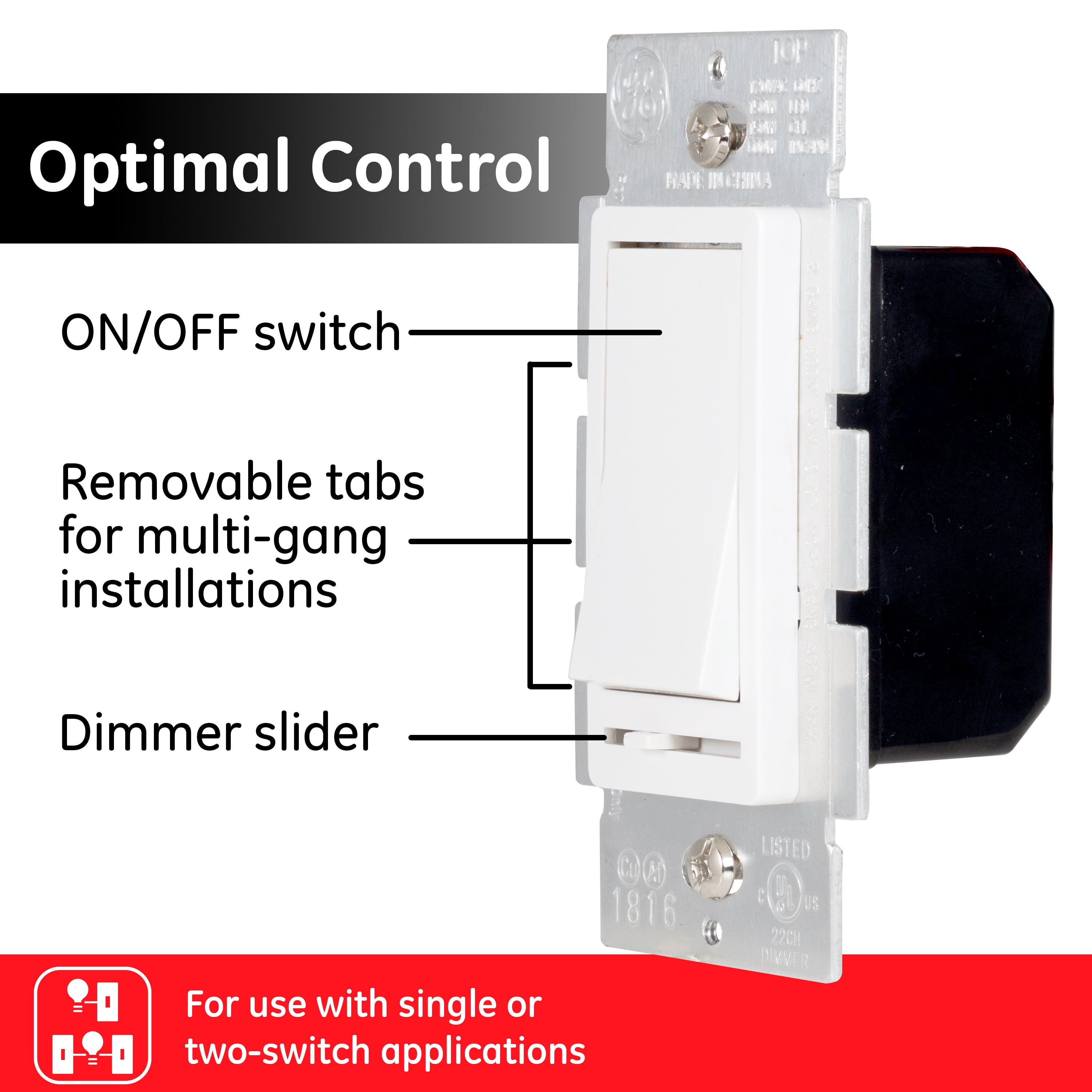 Buy GE Slide Dimmer Rocker Switch, Single/3-Way, White – 18023 Online ...