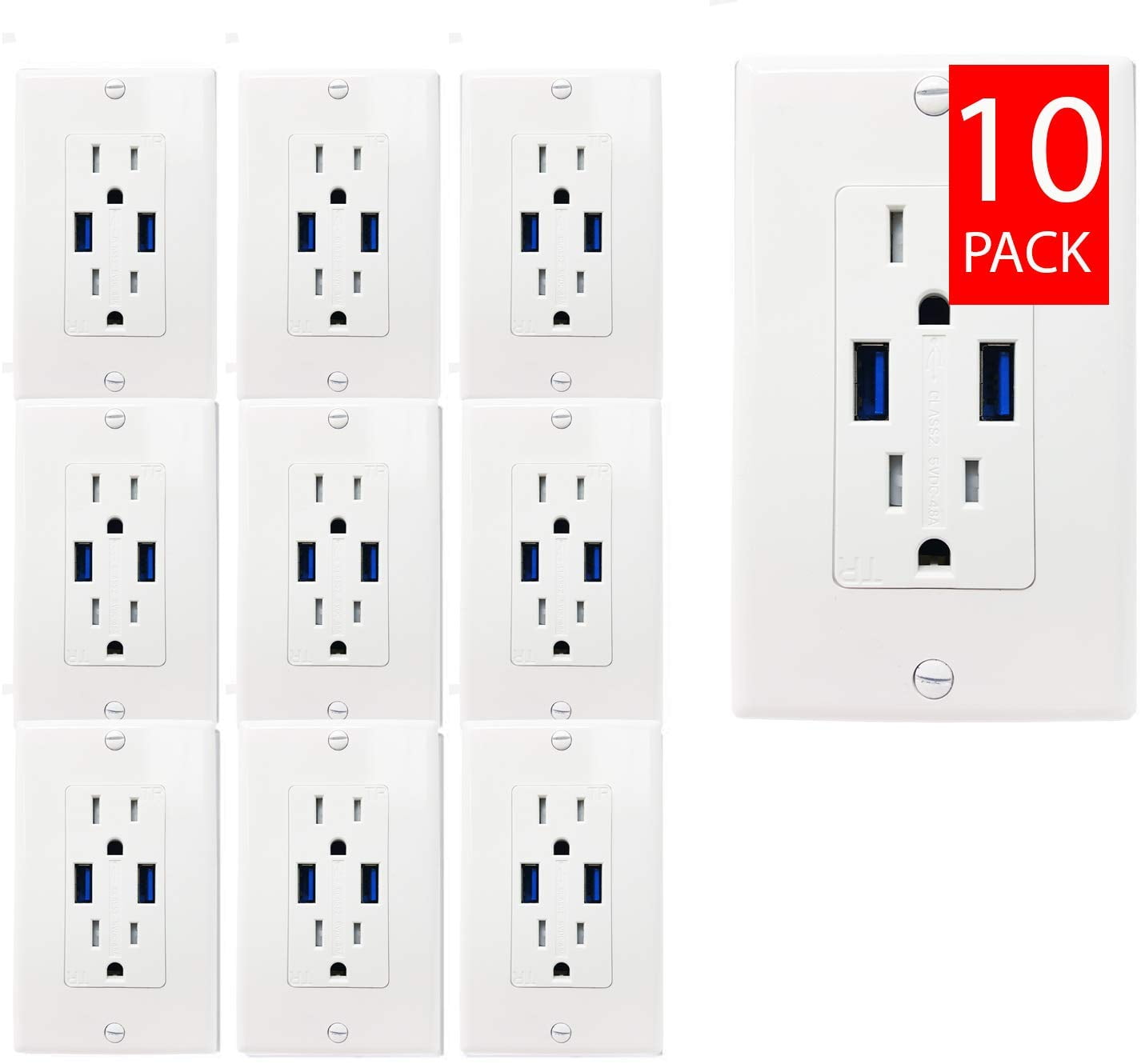 Teklectric - 5.0A Ultra High Speed Dual USB Charger Outlet - 15A Tamper ...