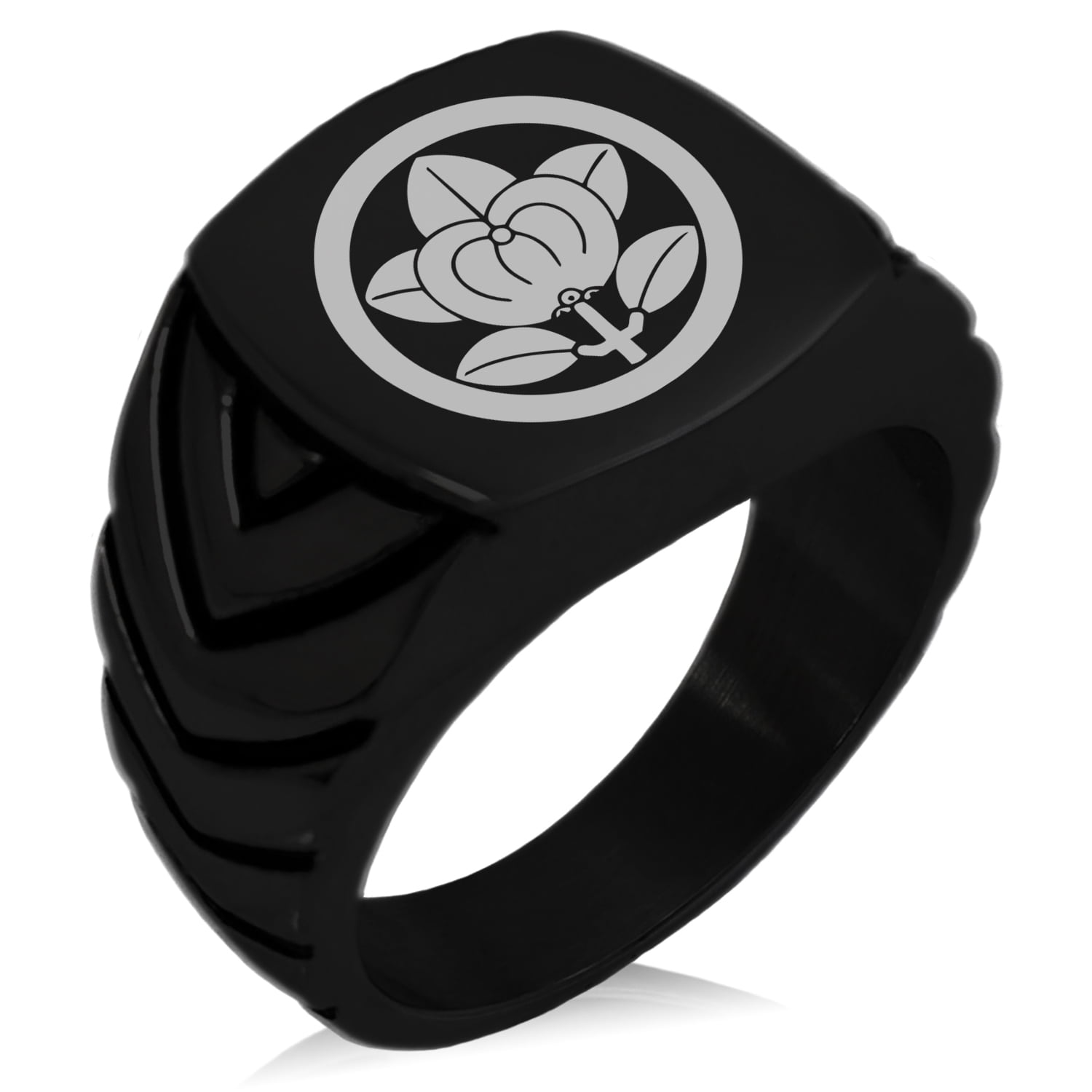 Stainless Steel Encircled Mandarin Kamon Crest Chevron Pattern Biker ...